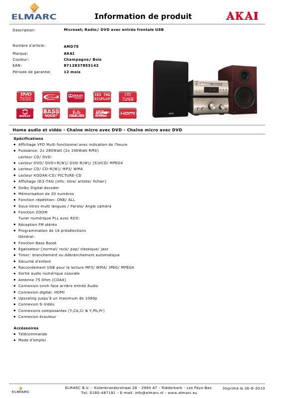 Notice AKAI AMD75 - Trouver une solution à un problème AKAI AMD75 mode ...