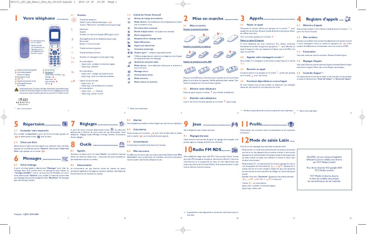 Notice ALCATEL OT-223 - téléphone portable Trouver une solution à un ...