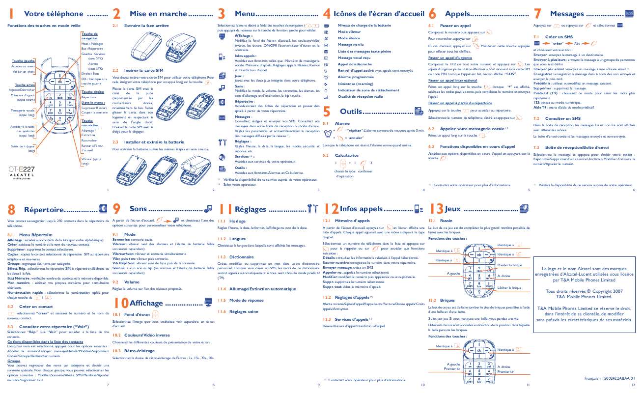 Notice ALCATEL OT-E227 - téléphone portable Trouver une solution à un ...