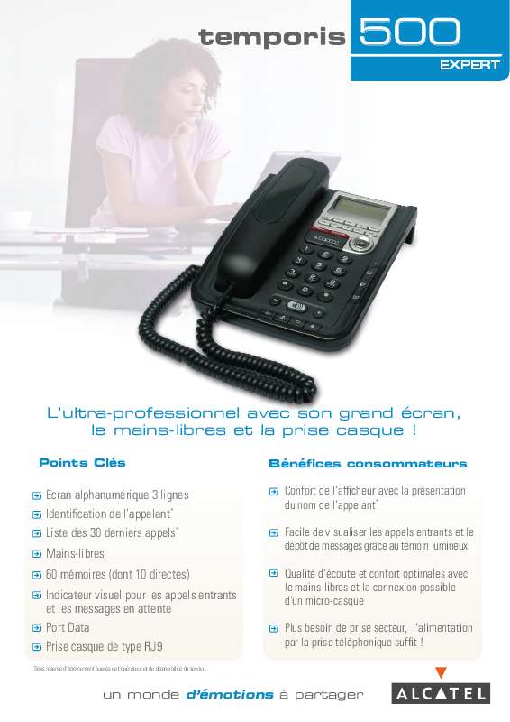 Notice ALCATEL TEMPORIS 500 EXPERT - téléphone fixe Trouver une ...