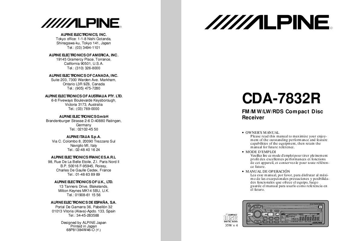 Notice ALPINE CDA-7832R - autoradio Trouver une solution à un problème ...