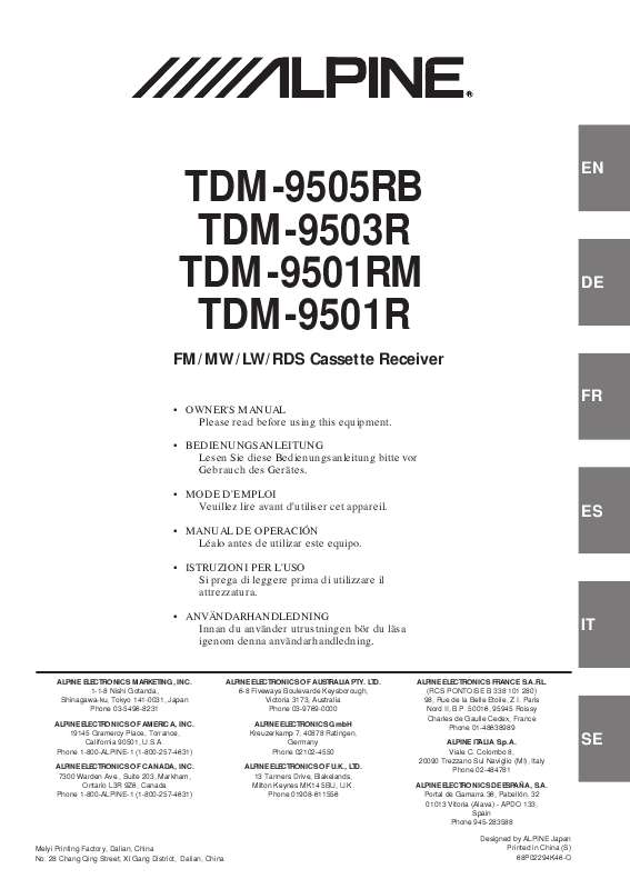 Notice ALPINE TDM-9501R - autoradio Trouver une solution à un problème ...