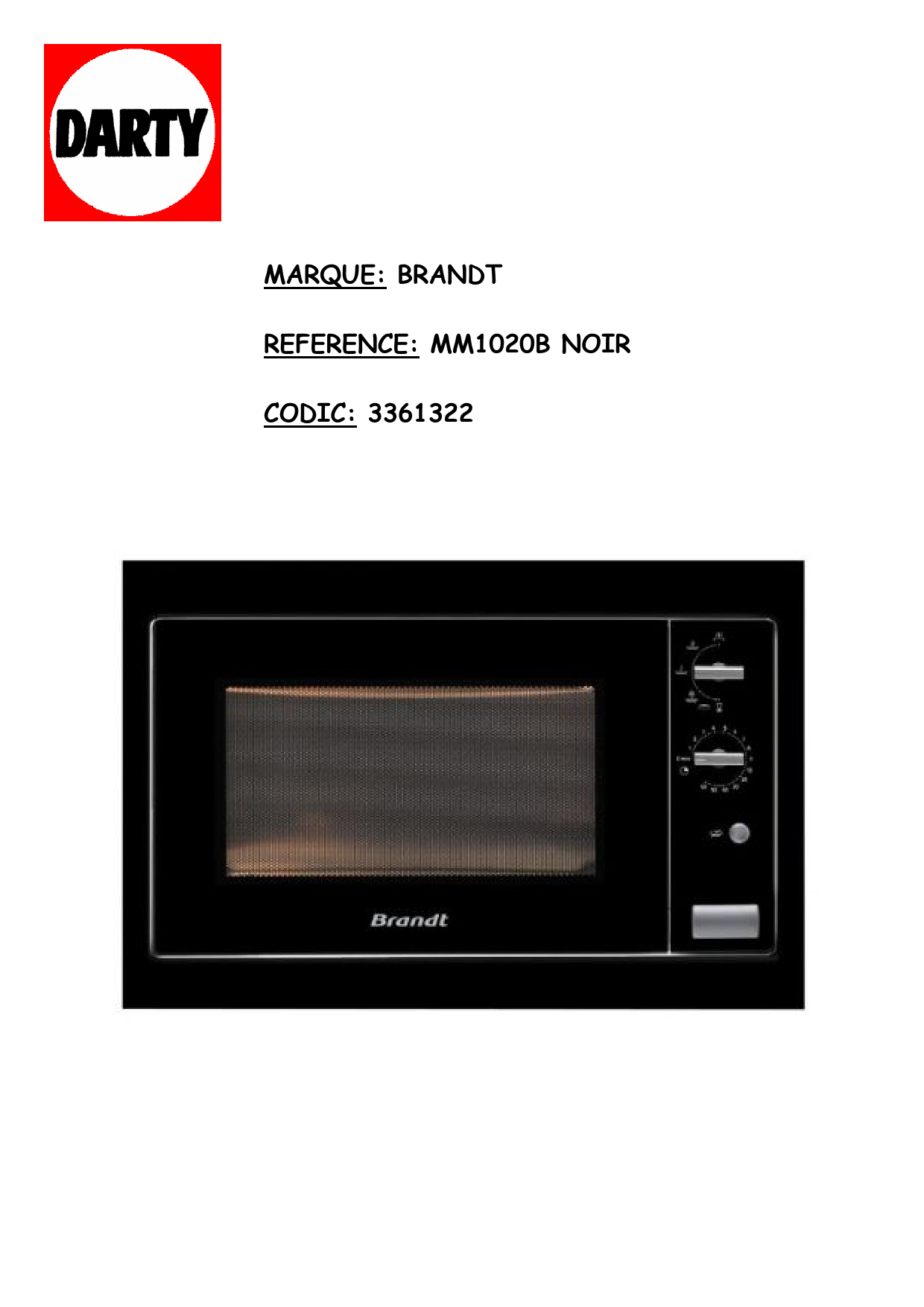 Notice four micro-onde BRANDT MM1020W Trouver une solution à un ...