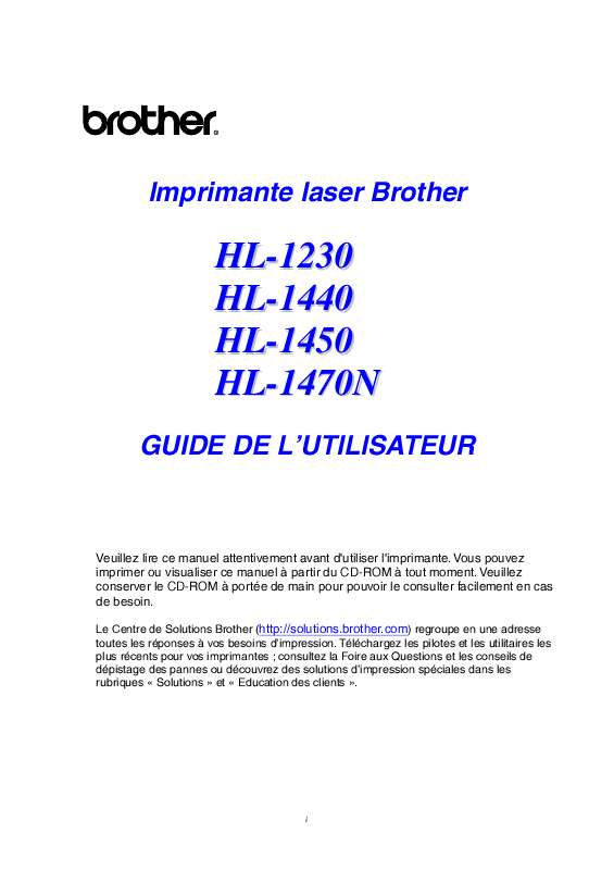 Notice BROTHER HL-1440 - imprimante laser Trouver une solution à un ...
