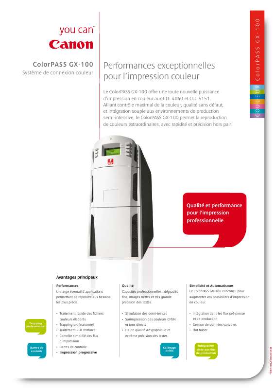 Notice CANON COLORPASS GX-100 - autres Trouver une solution à un ...