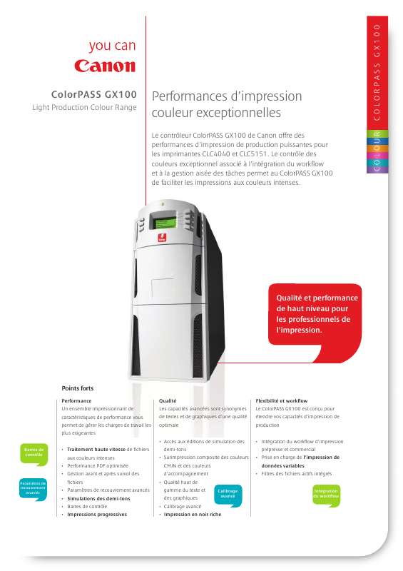 Notice CANON COLORPASS GX 100 - autres Trouver une solution à un ...