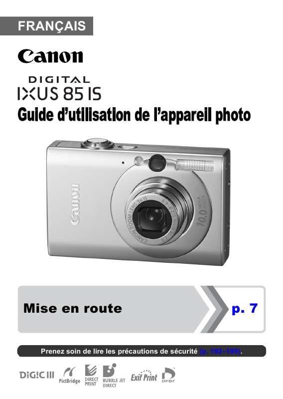 Notice CANON DIGITAL IXUS 85 IS - appareil photo Trouver une solution à ...