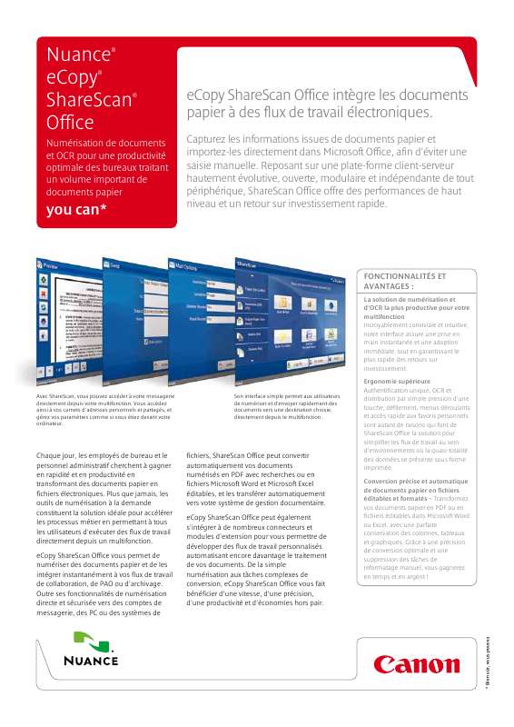 Notice CANON ECOPY SHARESCAN OFFICE - logiciel de graphisme Trouver une solution à un problème ...