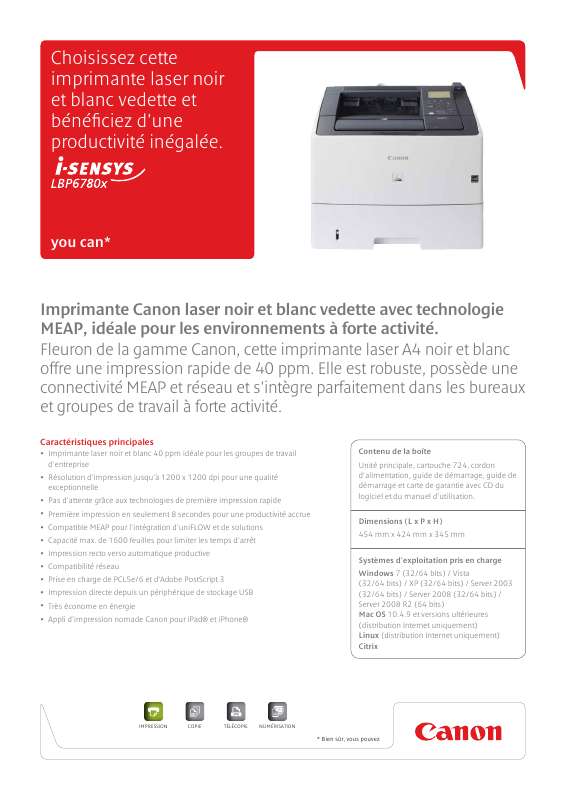 Notice CANON I-SENSYS LBP6780X - imprimante laser Trouver une solution ...