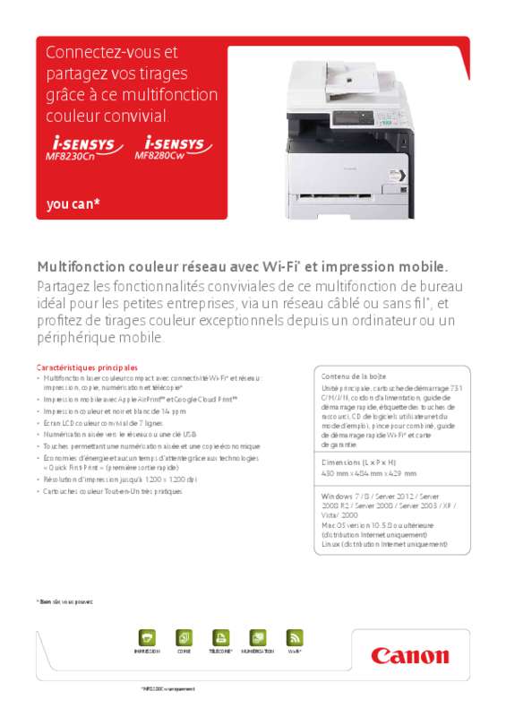 Notice CANON I-SENSYS MF8200 SERIES - imprimante multifonction laser ...