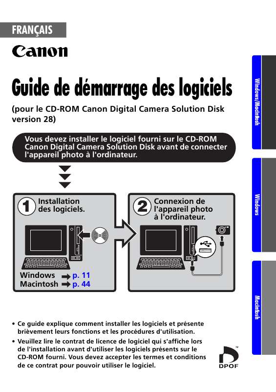 Notice CANON LOGICIELS SOLUTION DISK 28 - appareil photo Trouver une solution à un problème ...