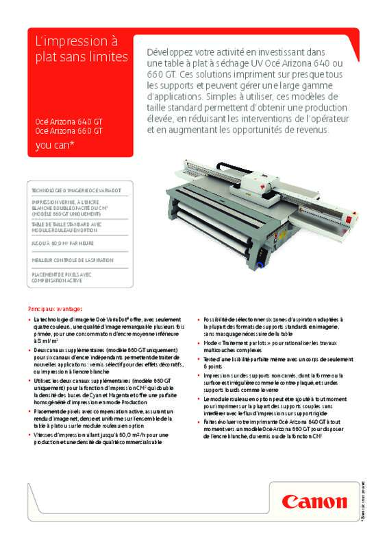 Notice CANON OCE ARIZONA 600 GT - imprimante multifonction laser ...