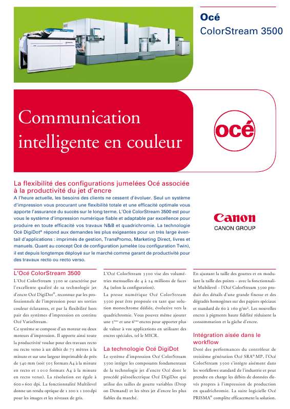Notice CANON OCE COLORSTREAM 3000 TWIN - imprimante multifonction laser ...
