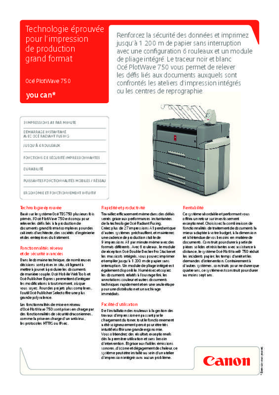 Notice CANON OCE PLOTWAVE 750 - imprimante multifonction laser Trouver ...
