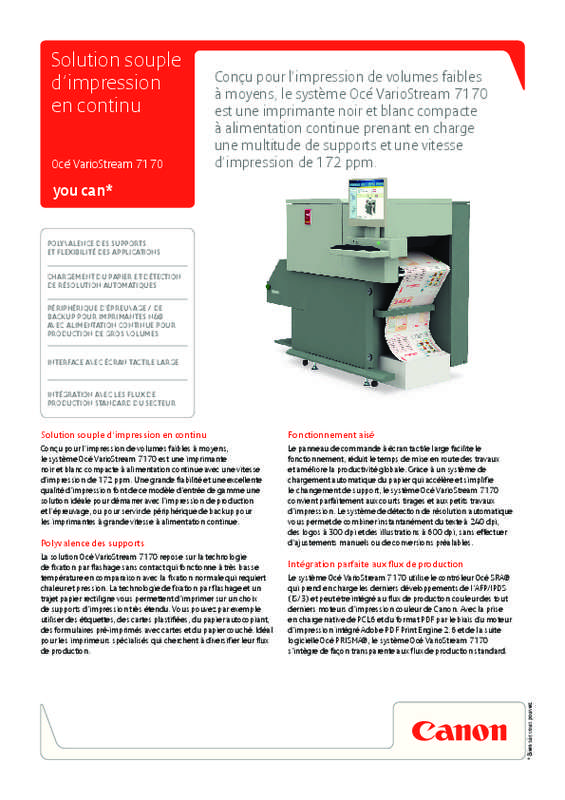 Notice CANON OCE VARIOSTREAM 7170 DATASHEET - imprimante multifonction ...