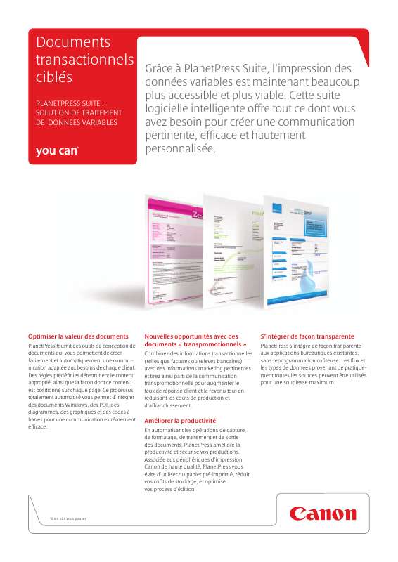 Notice CANON PLANETPRESS - logiciel de graphisme Trouver une solution à un problème CANON ...
