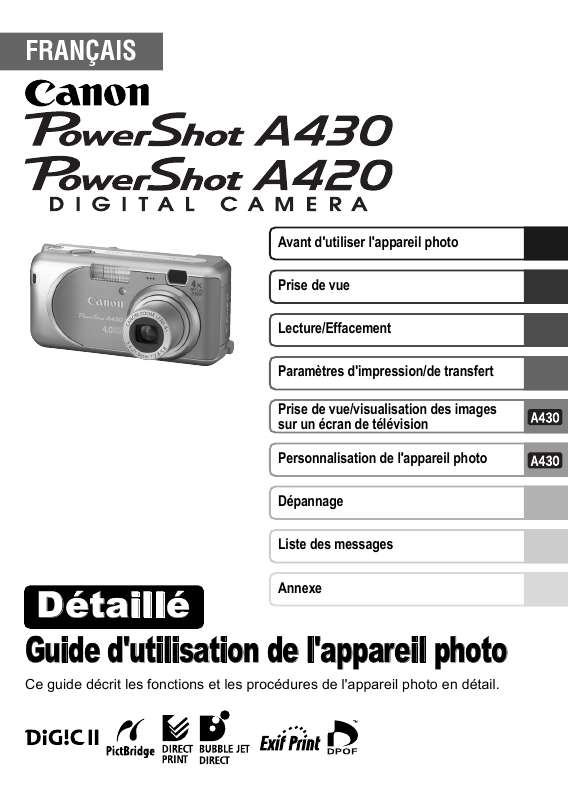 Notice CANON POWERSHOT A420 - appareil photo Trouver une solution à un ...