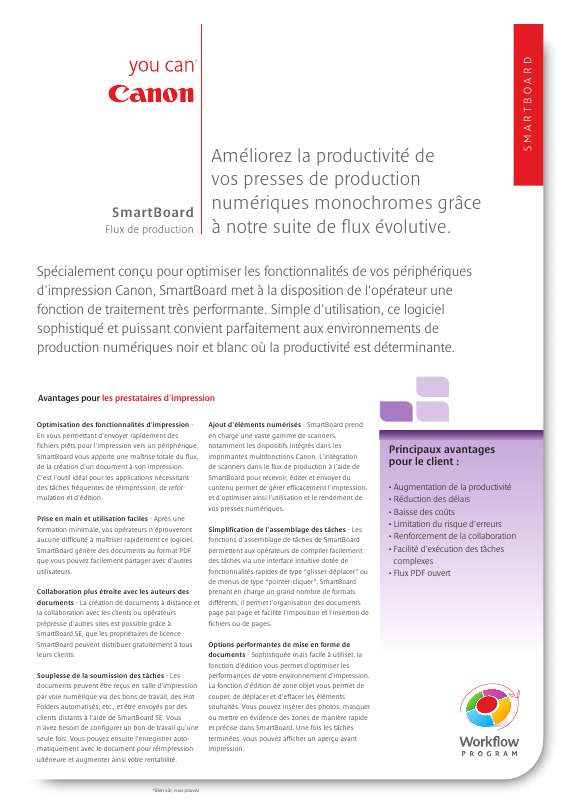 Notice CANON SMARTBOARD - logiciel de graphisme Trouver une solution à un problème CANON ...