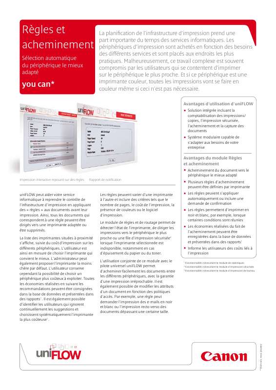 Notice CANON UNIFLOW RULES AND ROUTING - logiciel de graphisme Trouver une solution à un ...