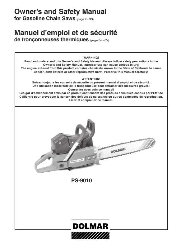 Notice DOLMAR PS-9010 - tronçonneuse Trouver une solution à un problème ...