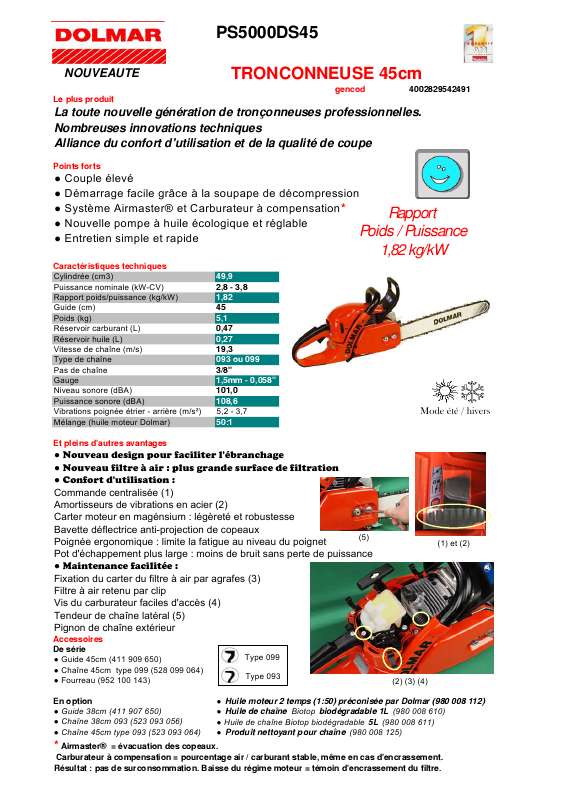 Notice DOLMAR PS5000DS45 - tronçonneuse Trouver une solution à un ...