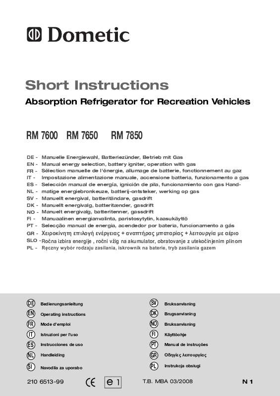 Notice plaque de cuisson DOMETIC RM 7600 Trouver une solution à un ...