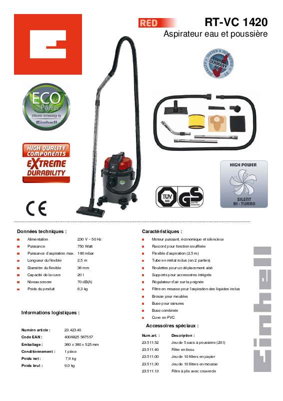 Notice EINHELL RT-VC 1420 - Trouver une solution à un problème EINHELL ...