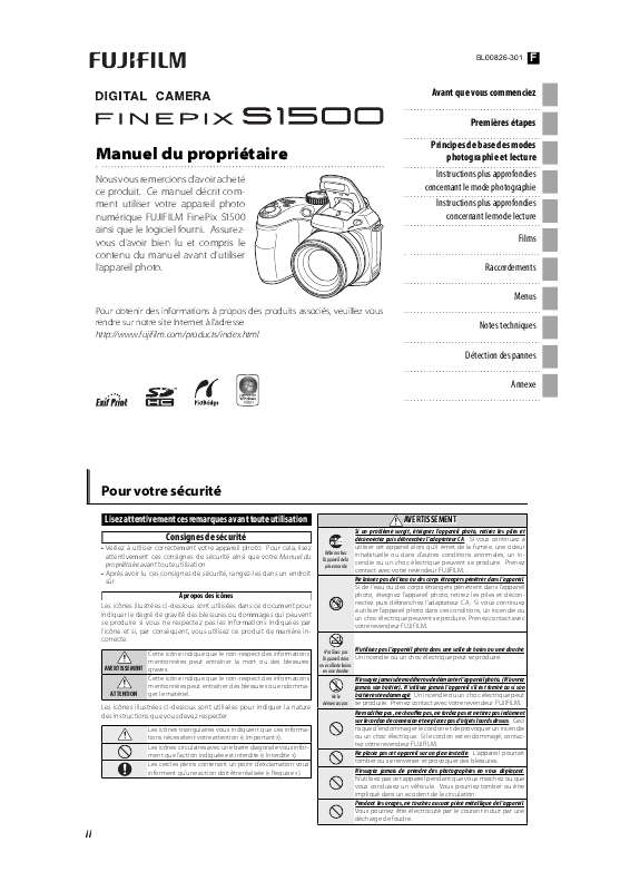 Notice FUJIFILM FINEPIX S1500 - appareil photo Trouver une solution à un problème FUJIFILM ...