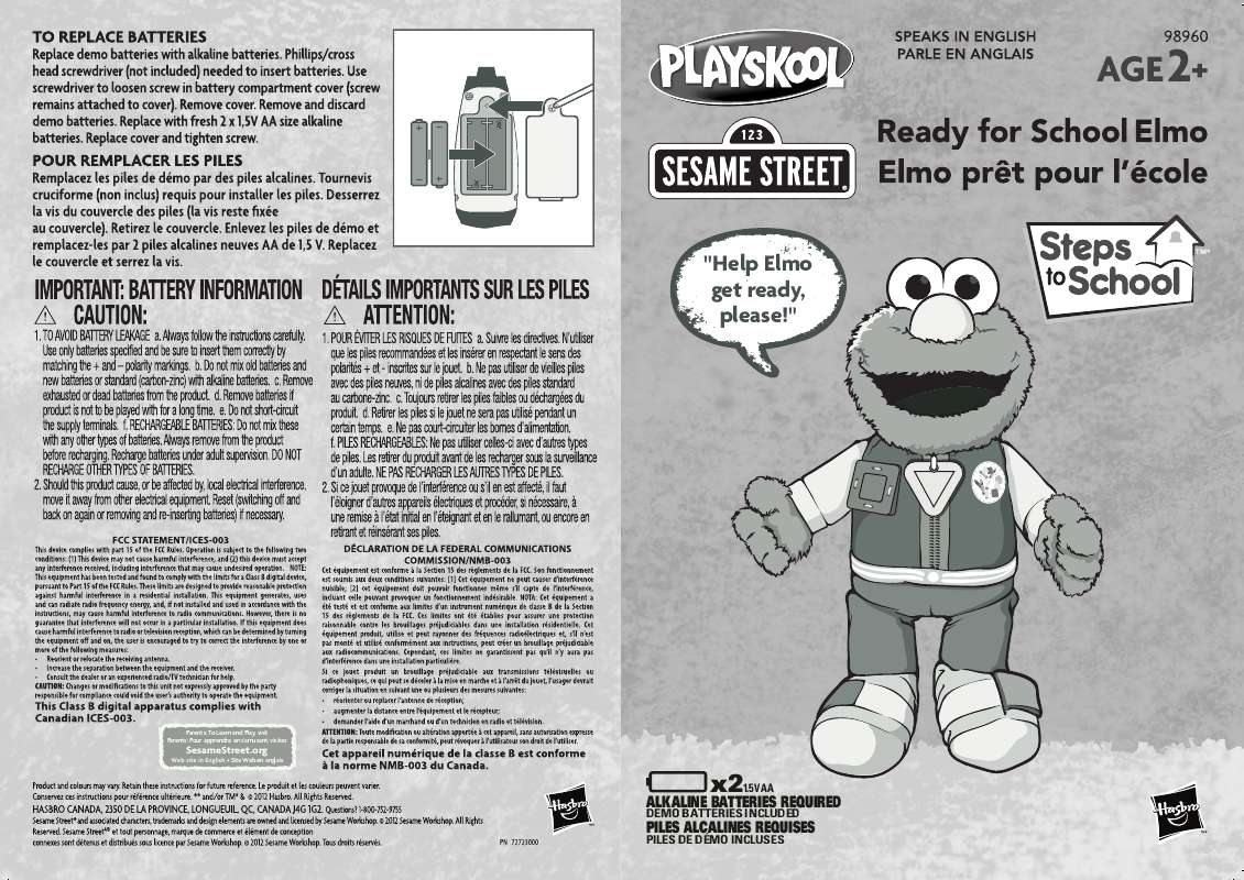 Notice HASBRO SESAME STREET READY FOR SCHOOL ELMO - micro-ordinateur ...