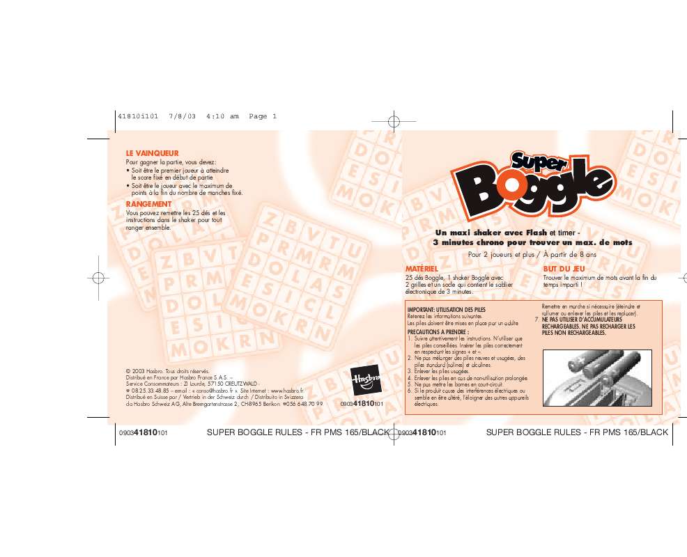 Notice HASBRO SUPER BOGGLE - micro-ordinateur portable Trouver une ...