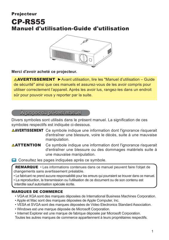 Notice HITACHI CP-RS55 - vidéoprojecteur Trouver une solution à un ...