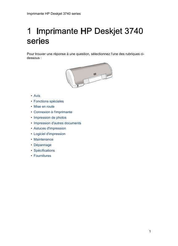 Notice HP DESKJET 3740 PRINTER - imprimante jet d'encre Trouver une ...