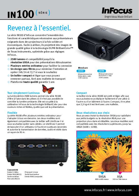 Notice INFOCUS IN104 - vidéoprojecteur Trouver une solution à un ...