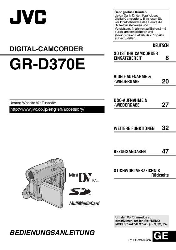 Notice JVC GR-D370E - action cam Trouver une solution à un problème JVC GR-D370E mode d'emploi ...