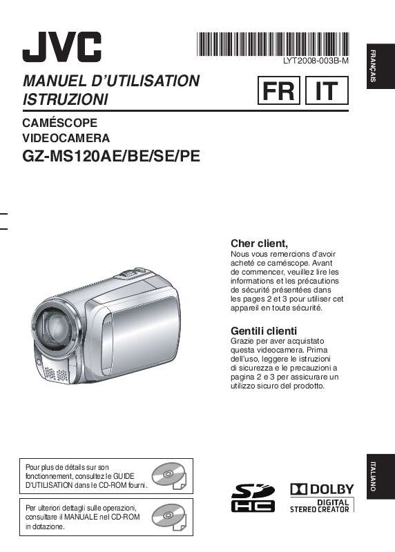 Notice JVC GZ-MS120AEU - action cam Trouver une solution à un problème JVC GZ-MS120AEU mode d ...