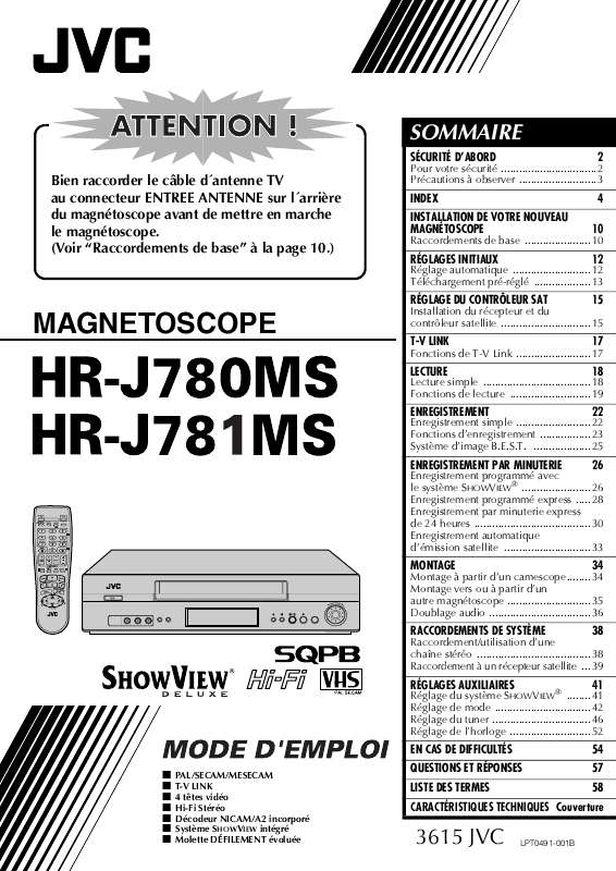 Notice JVC HR-J780MS - Trouver une solution à un problème JVC HR-J780MS mode d'emploi JVC HR ...