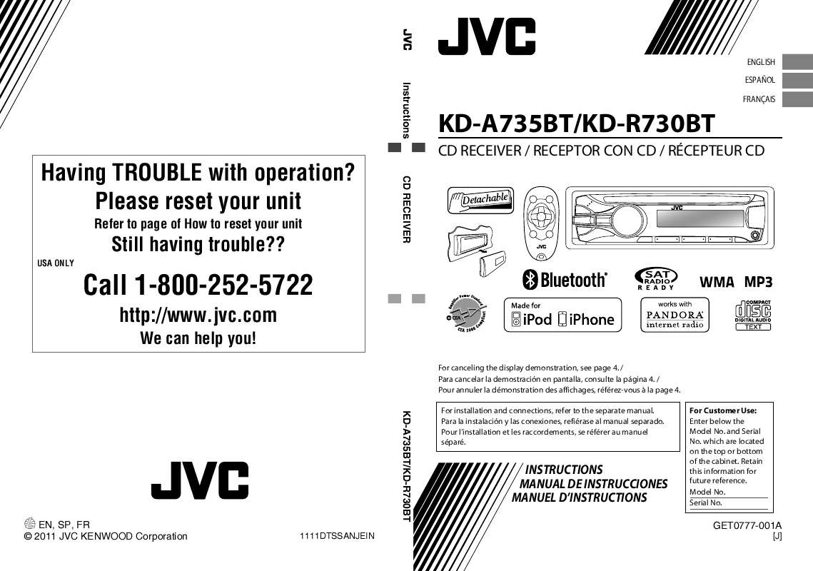 Notice JVC KD-R730BT - autoradio Trouver une solution à un problème JVC KD-R730BT mode d'emploi ...
