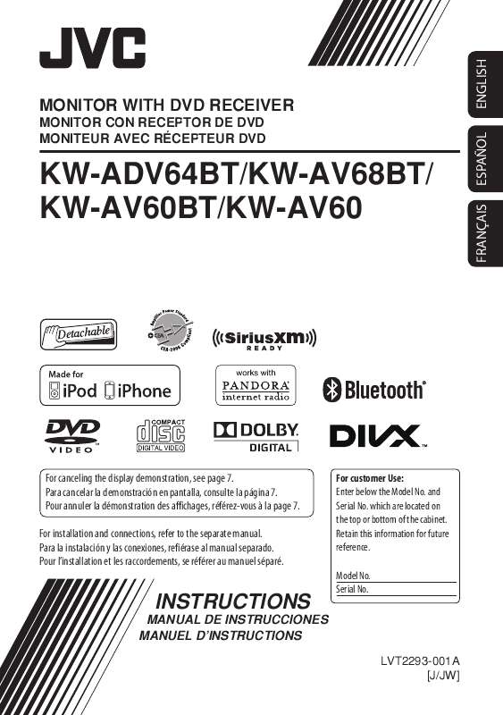 Notice JVC KW-ADV64BT - autoradio Trouver une solution à un problème JVC KW-ADV64BT mode d ...