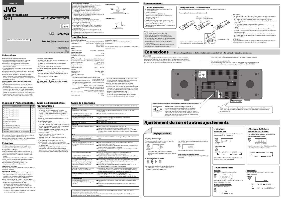 Notice JVC RD-N1 - lecteur mp3 Trouver une solution à un problème JVC RD-N1 mode d'emploi JVC RD ...