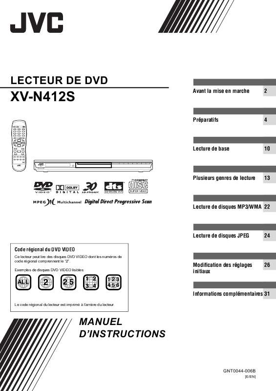 Notice JVC XV-N412S - lecteur dvd Trouver une solution à un problème JVC XV-N412S mode d'emploi ...