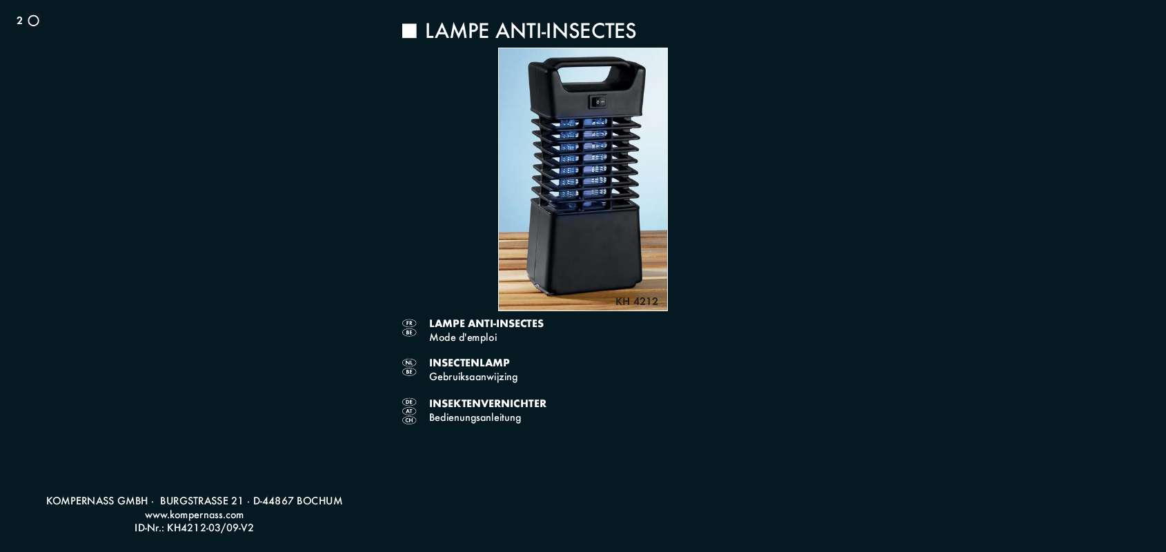 Notice KOMPERNASS KH 4212 INSECT LAMP - Trouver une solution à un ...