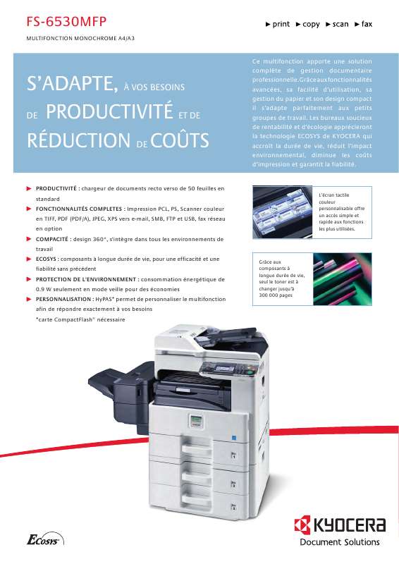 Notice KYOCERA FS-6530MFP - photocopieur Trouver une solution à un ...