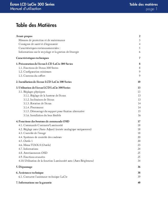 Notice LACIE ÉCRAN À CRISTAUX LIQUIDES 319 AVEC COLORIMÈTRE BLUE EYE ...