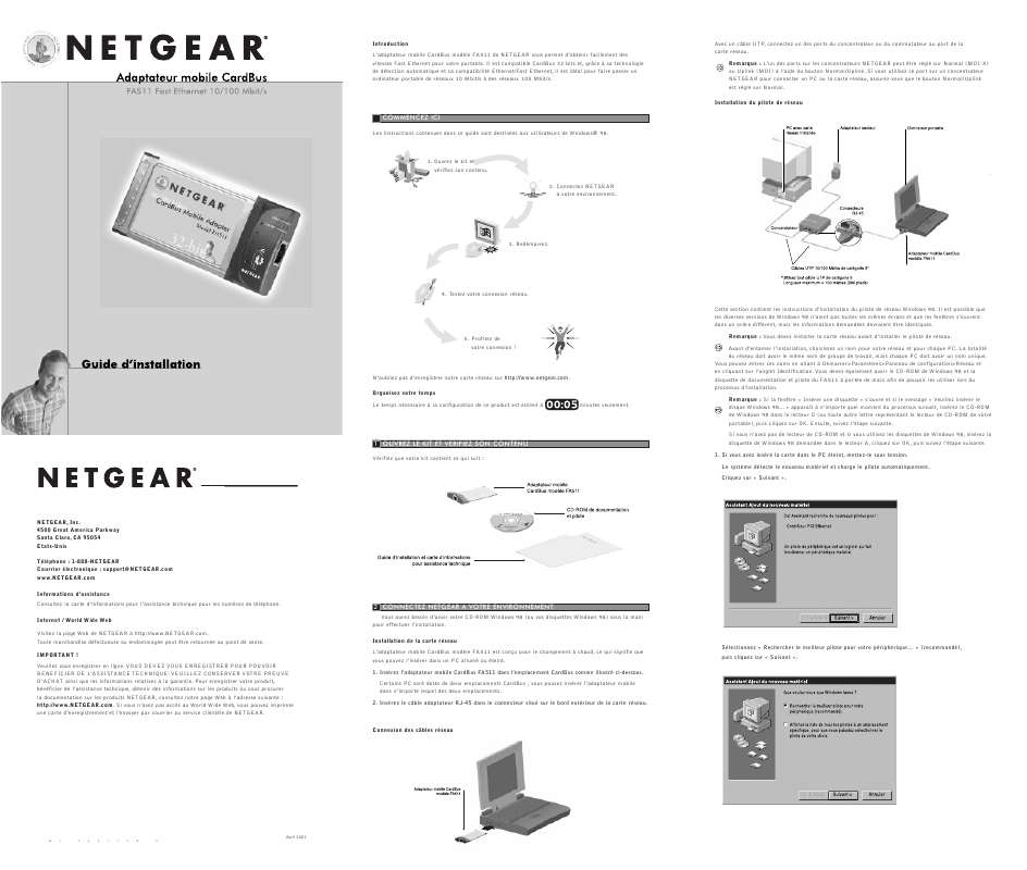 Notice NETGEAR FA511 - micro-ordinateur portable Trouver une solution à ...