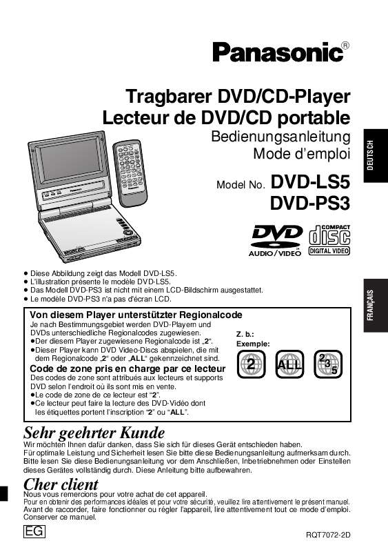 Notice PANASONIC DVD-LS5 - lecteur dvd Trouver une solution à un ...