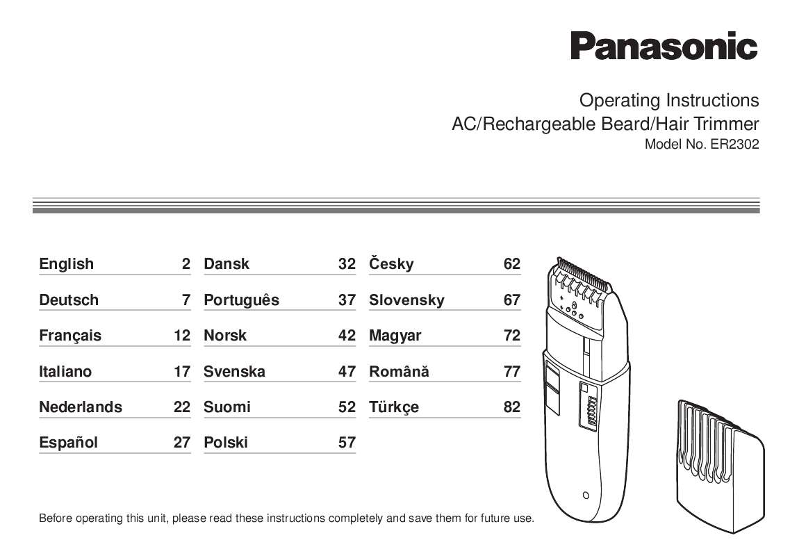 Notice PANASONIC ER2302 - Trouver une solution à un problème PANASONIC ...