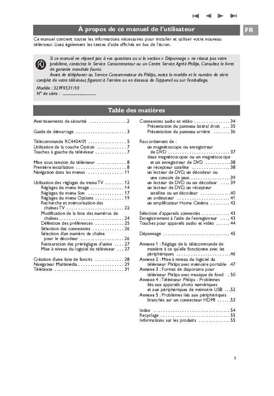 Notice PHILIPS 32PF9531 - tv Trouver une solution à un problème PHILIPS ...