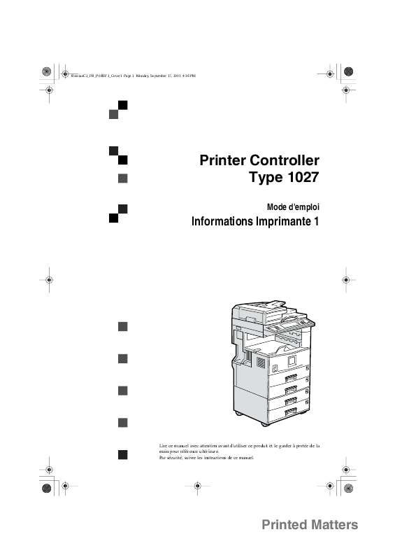 Notice RICOH AFICIO 1027 - photocopieur Trouver une solution à un ...