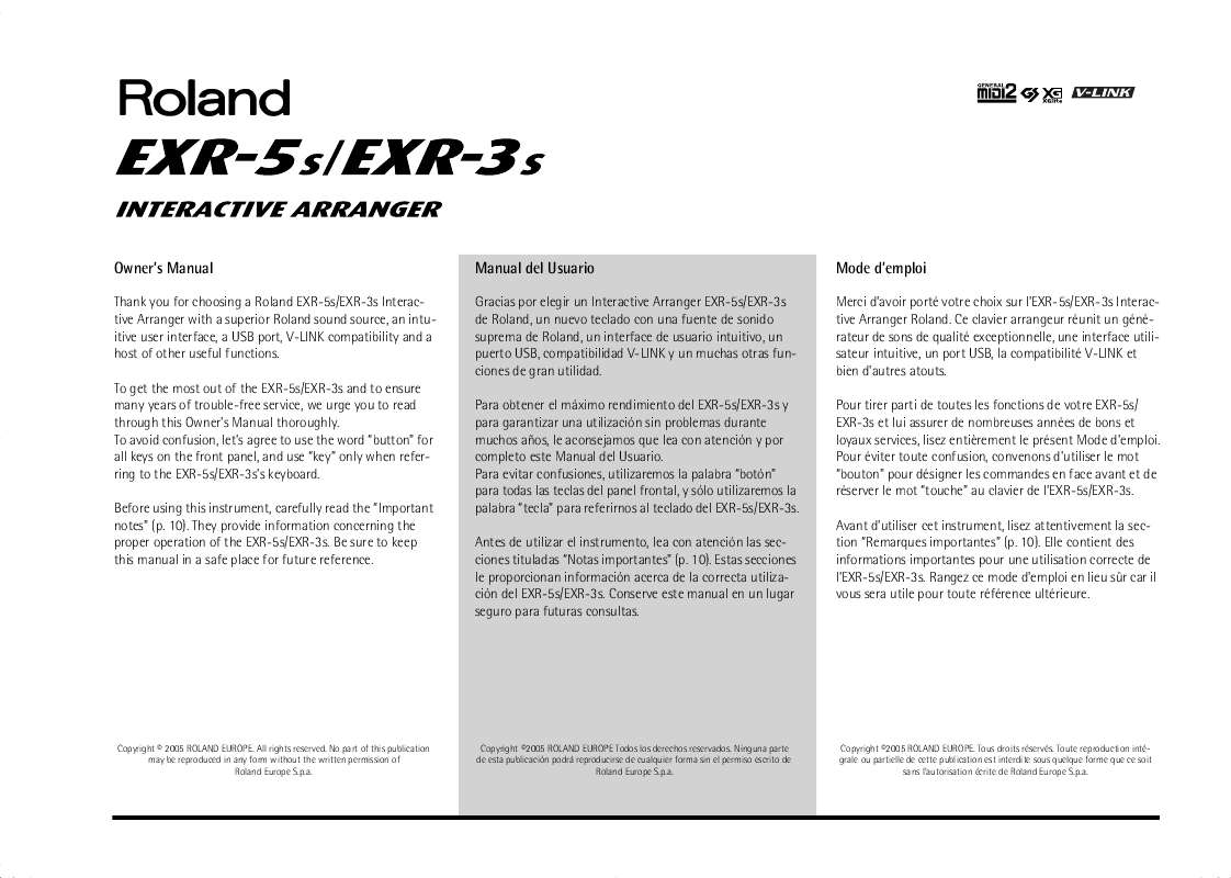 Notice ROLAND EXR-5S - Trouver une solution à un problème ROLAND EXR-5S mode d'emploi ROLAND EXR ...
