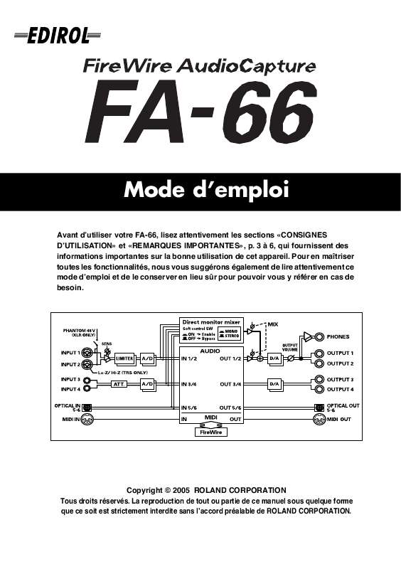 Notice ROLAND FA-66 - Trouver une solution à un problème ROLAND FA-66 ...